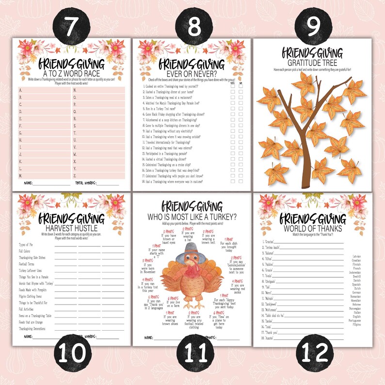 Friendsgiving Printable Game Bundle | Friendsgiving Printable Games ...