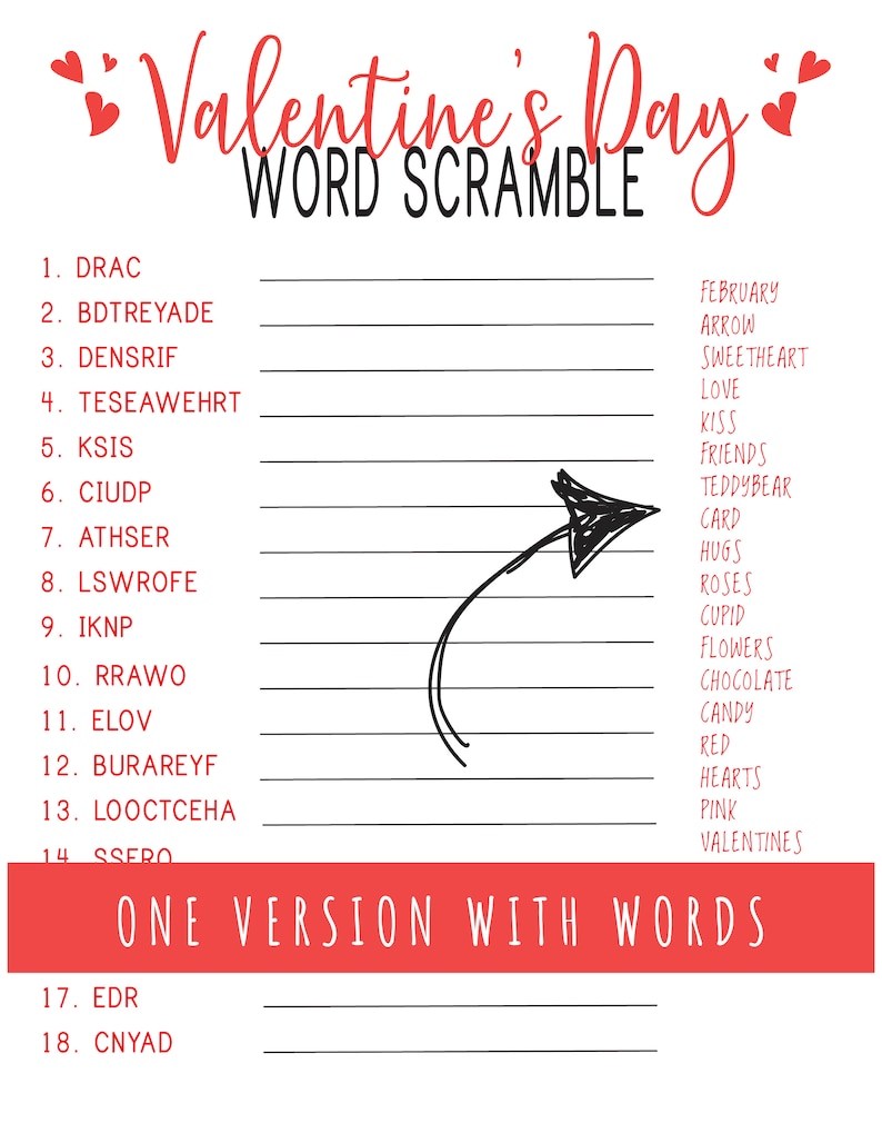Valentines Day Word Scramble | Valentines Printable Games | Printable ...