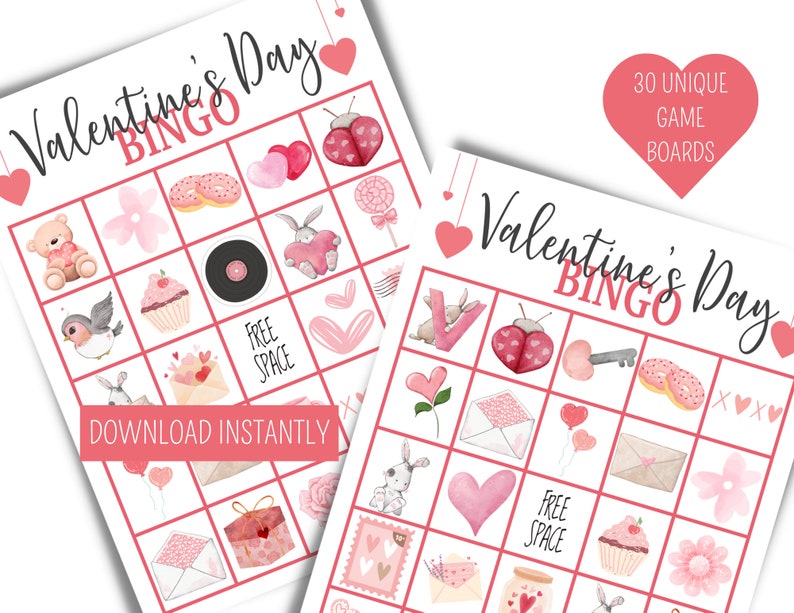 Valentines Day Bingo Game | Valentines Printable Games | Valentines ...