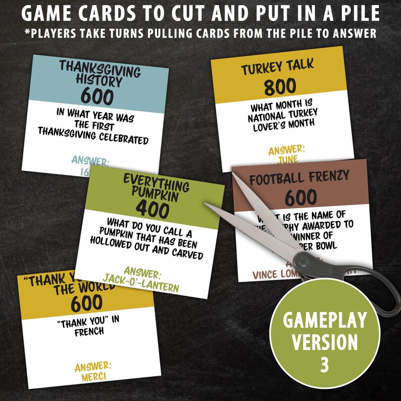 Thanksgiving Jeoparty Game | Thanksgiving Family Game | Printable ...