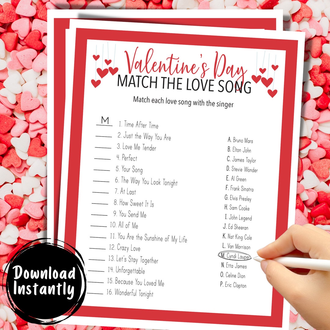 Valentines Love Songs Matching Game | Valentines Party Games | Holiday ...