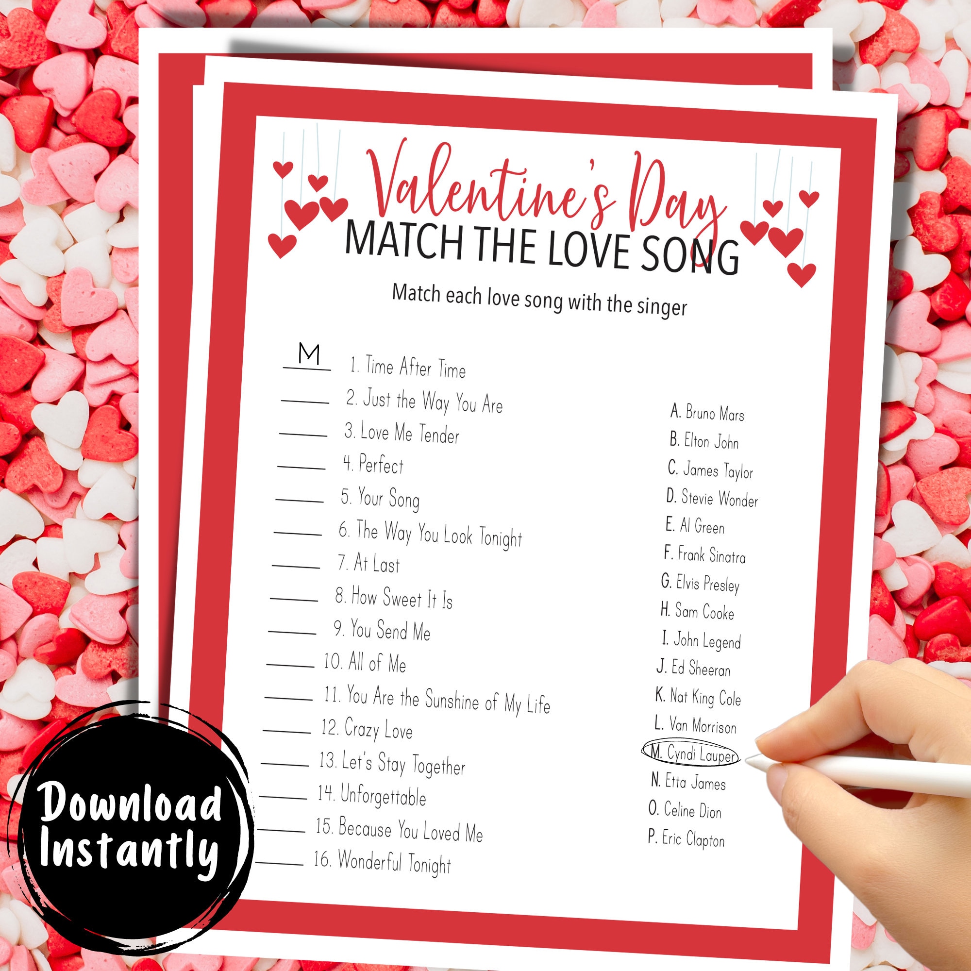 Valentines Love Songs Matching Game | Valentines Party Games | Holiday ...