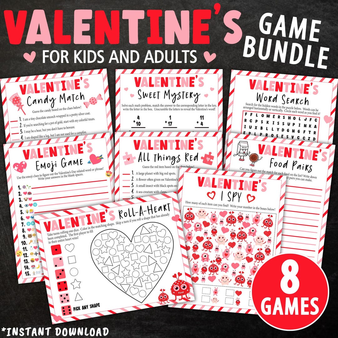 Valentine’s Day Game Bundle | Printable Games for Kids & Adults ...