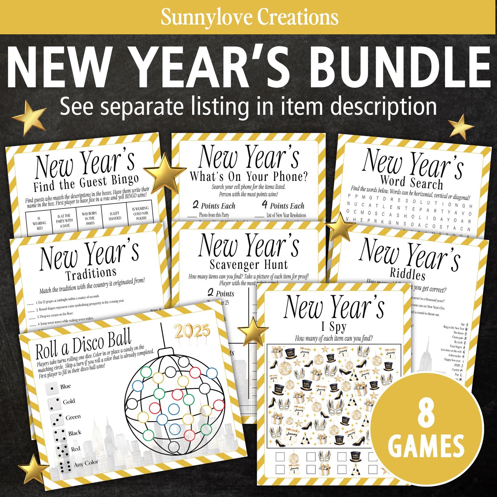 New Years Party Printable Scavenger Hunt With Gold Border | Printable ...