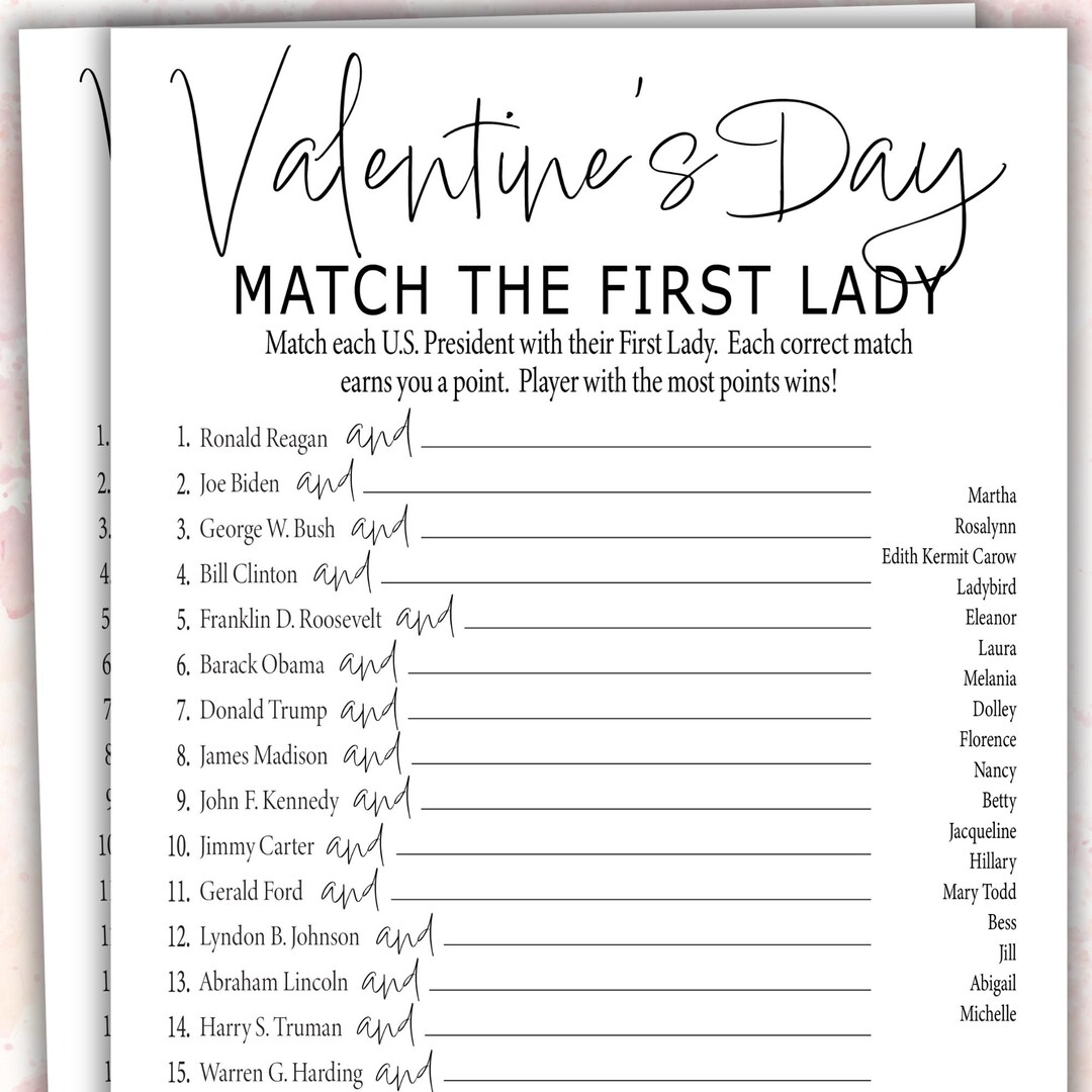 Valentines Match the President With His First Lady Printable Game ...