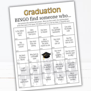 Editable Graduation Bingo Find Someone Who Game Printable Grad Party ...