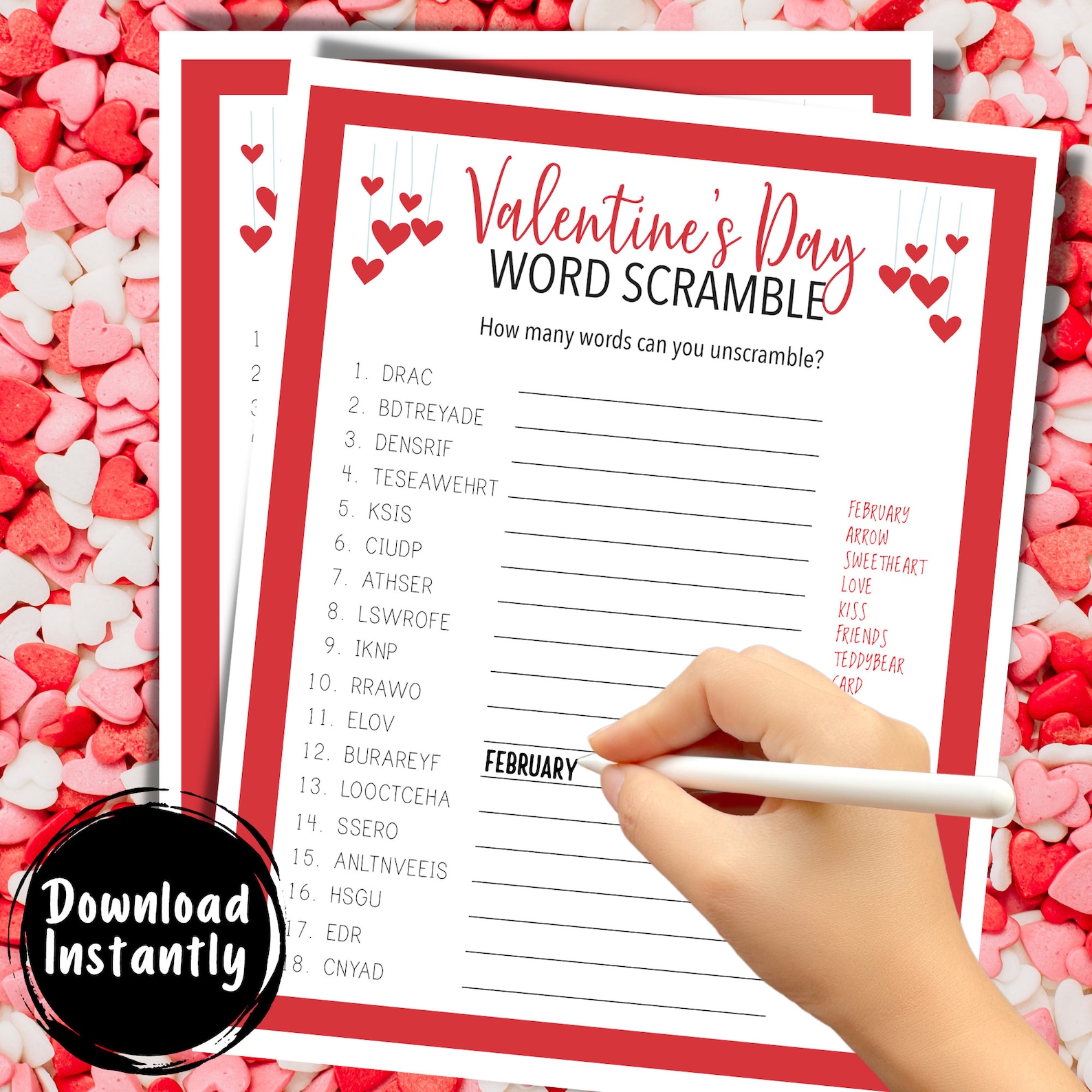 Valentines Word Scramble | Valentines Party Games | Holiday Party Games ...