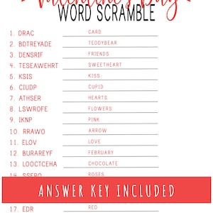 Valentines Day Word Scramble | Valentines Printable Games | Printable ...