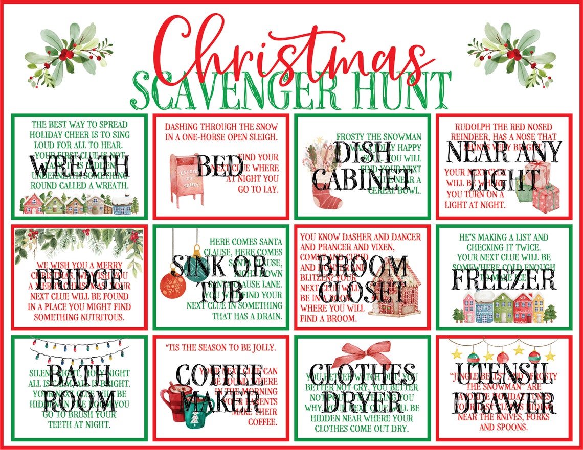 Christmas Scavenger Hunt Christmas Printable Games Christmas Treasure ...