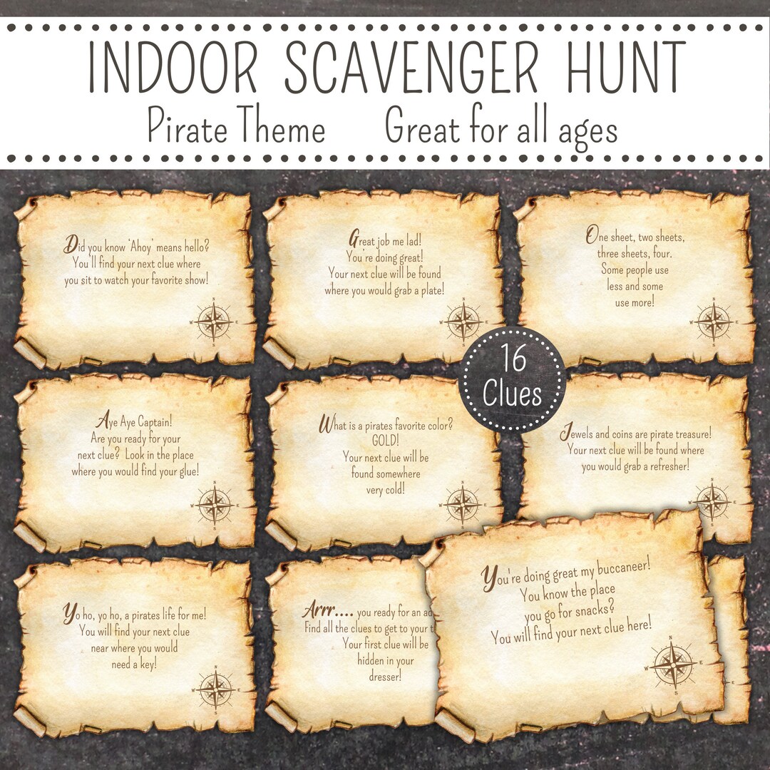 Ahoy Printable Pirate Adventure Themed Indoor Scavenger Hunt Game ...