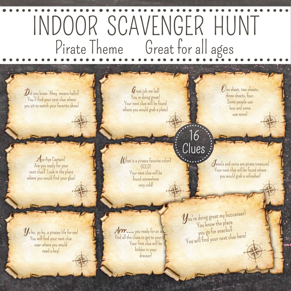 Ahoy Printable Pirate Adventure Themed Indoor Scavenger Hunt Game ...