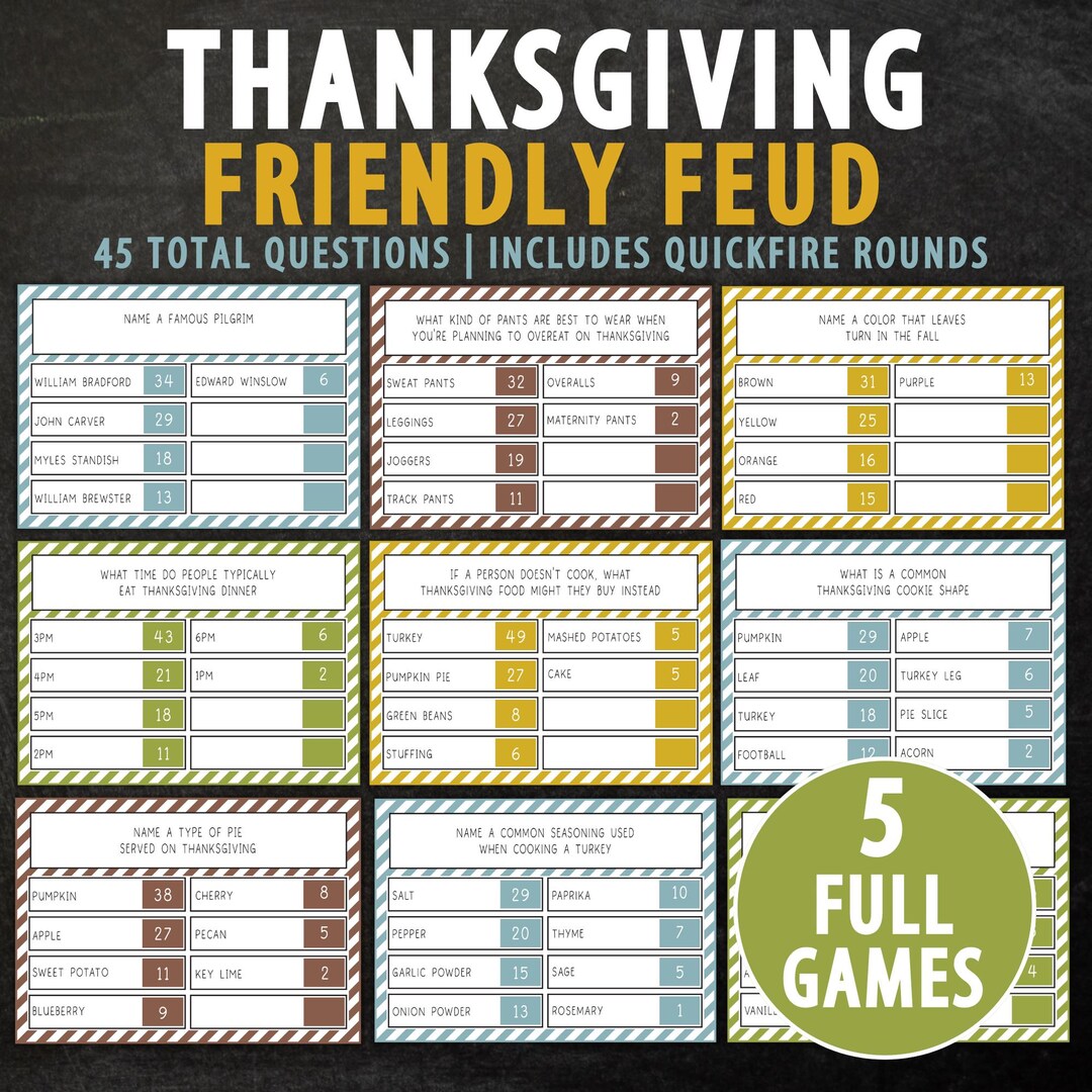 Thanksgiving Friendly Feud Game | Friendsgiving Party Game | Family ...