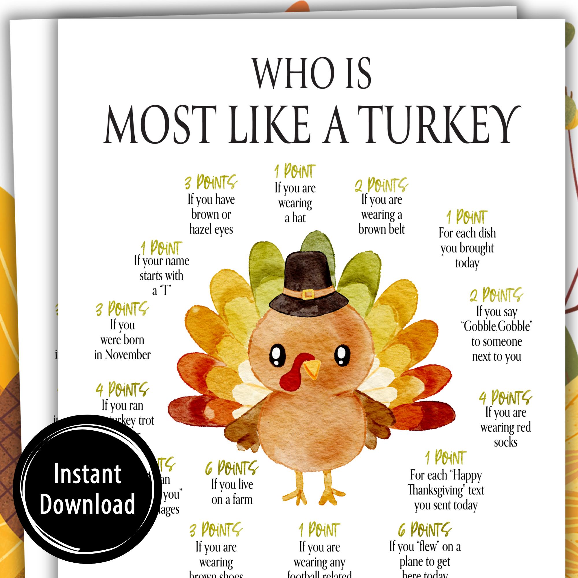 Thanksgiving Who is Most Like a Turkey | Thanksgiving Game Night ...