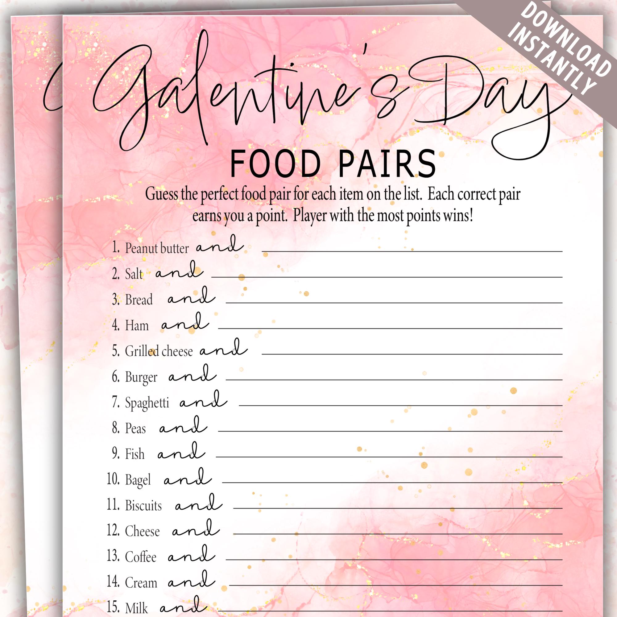 Galentines Party Food Pairs Game | Galentines Day Food Match up Game ...