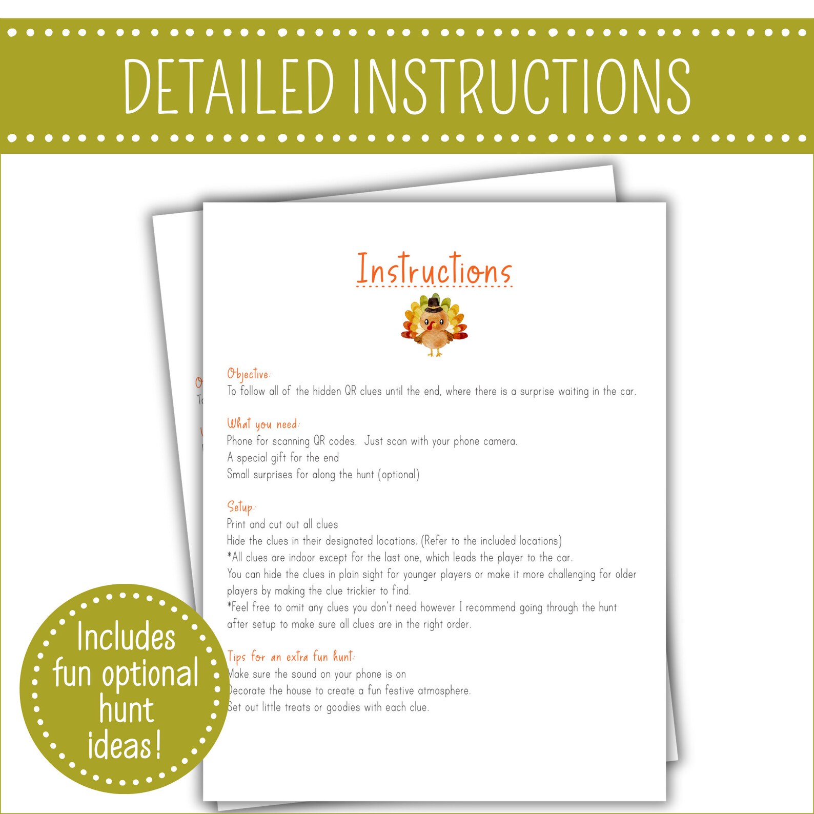 Indoor Turkey Thanksgiving Scavenger Hunt With QR Codes | Indoor ...