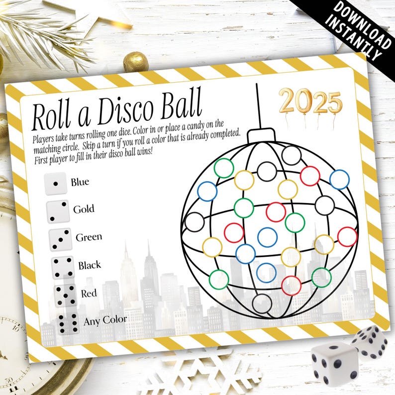 New Years Roll a Dice Game | Roll a Disco Ball Dice Game for All Ages ...