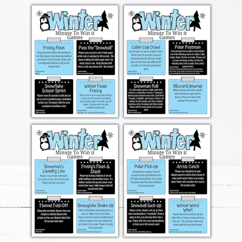 Fun Winter Minute to Win It Games | Printable Quick Winter Themed Party ...