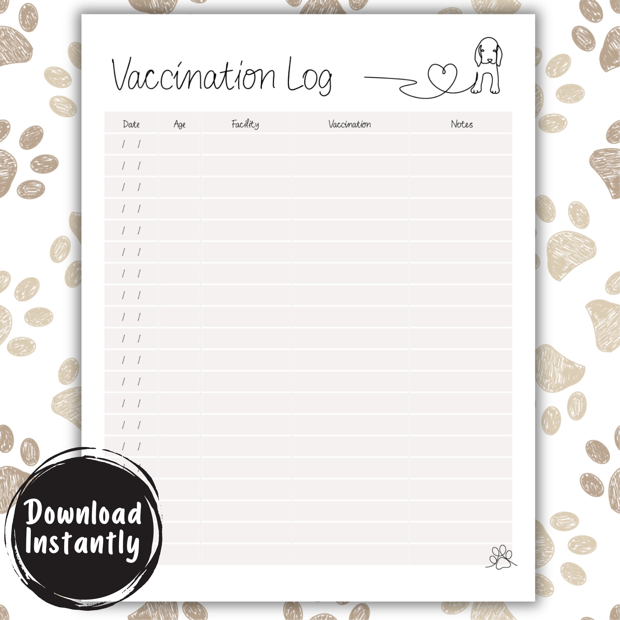 Puppy Vaccination Log | Printable Dog Vaccination Log | Dog Vaccination ...
