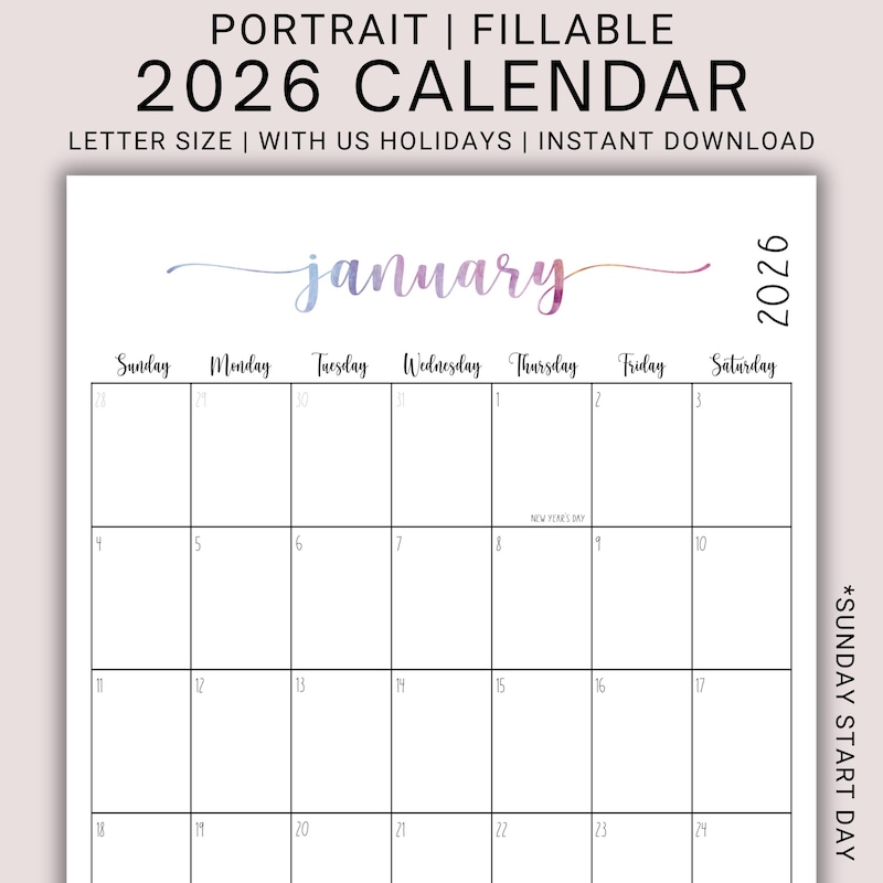 Calendar Vertical 2026 - Etsy