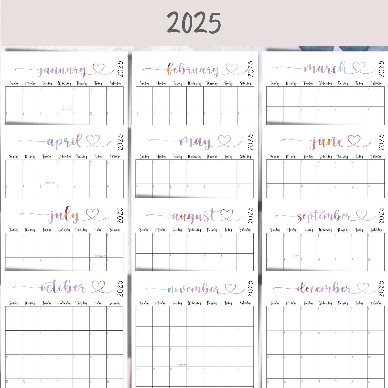 2024-2025 Portrait Printable Calendar Template Family - Etsy UK