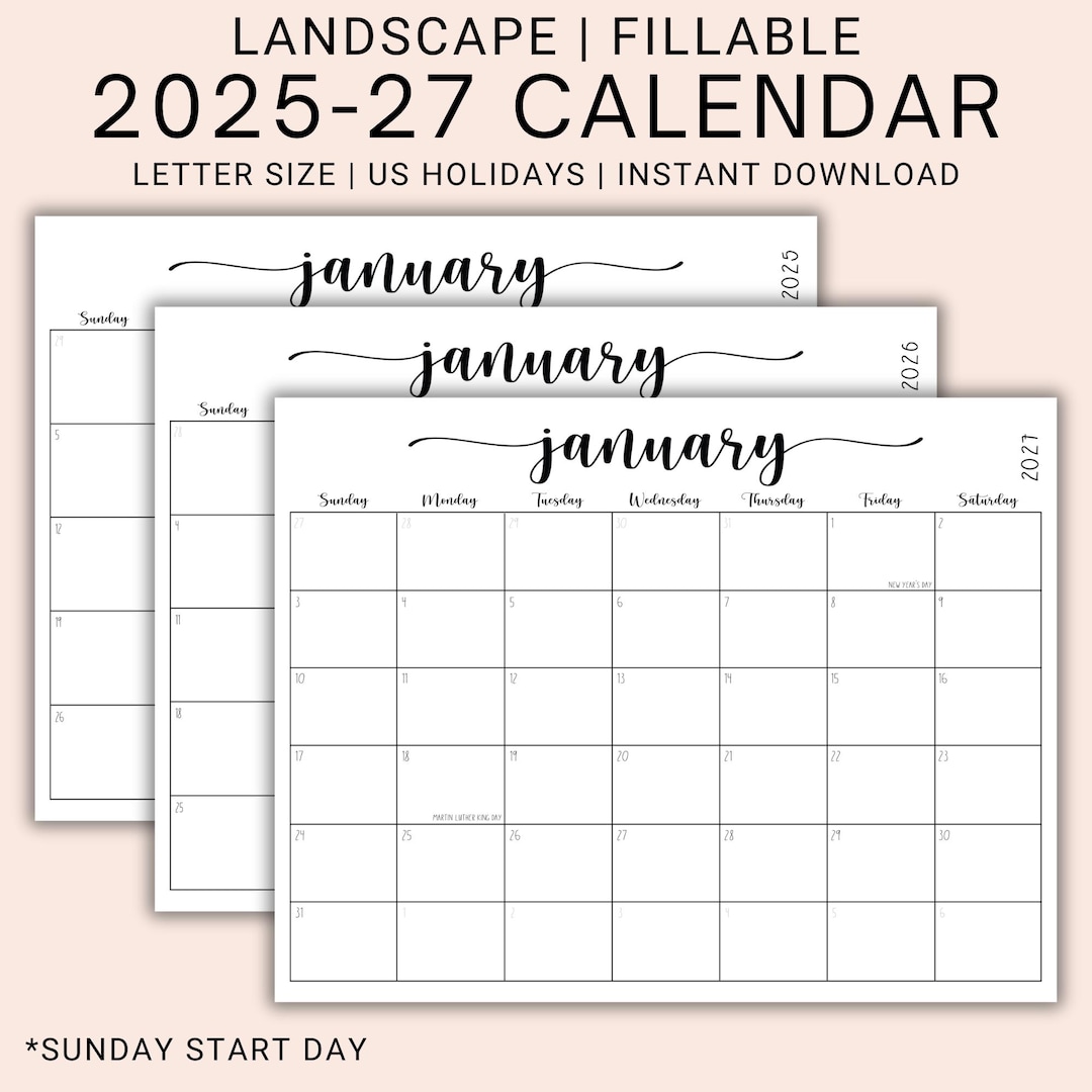 2025-2027 Editable Calendar PDF | Fillable Monthly Planner Pages ...