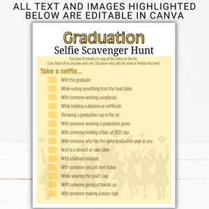 Editable Graduation Selfie Scavenger Hunt Game Printable Grad Party ...