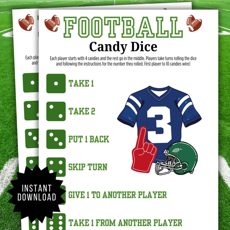 Printable Football Candy Dice Game | Football Roll the Dice Party Game ...