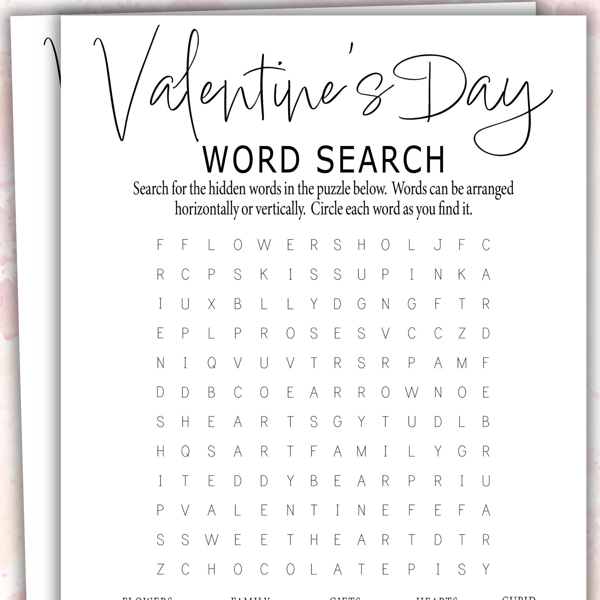 Fun Printable Valentine Themed Word Search for Kids Adults and Couples ...