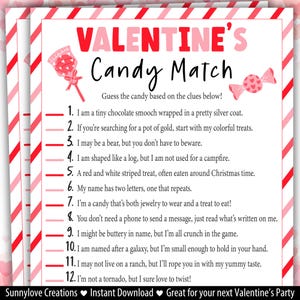 Fun Printable Valentine Candy Match Game With Candy Clues | Valentine ...