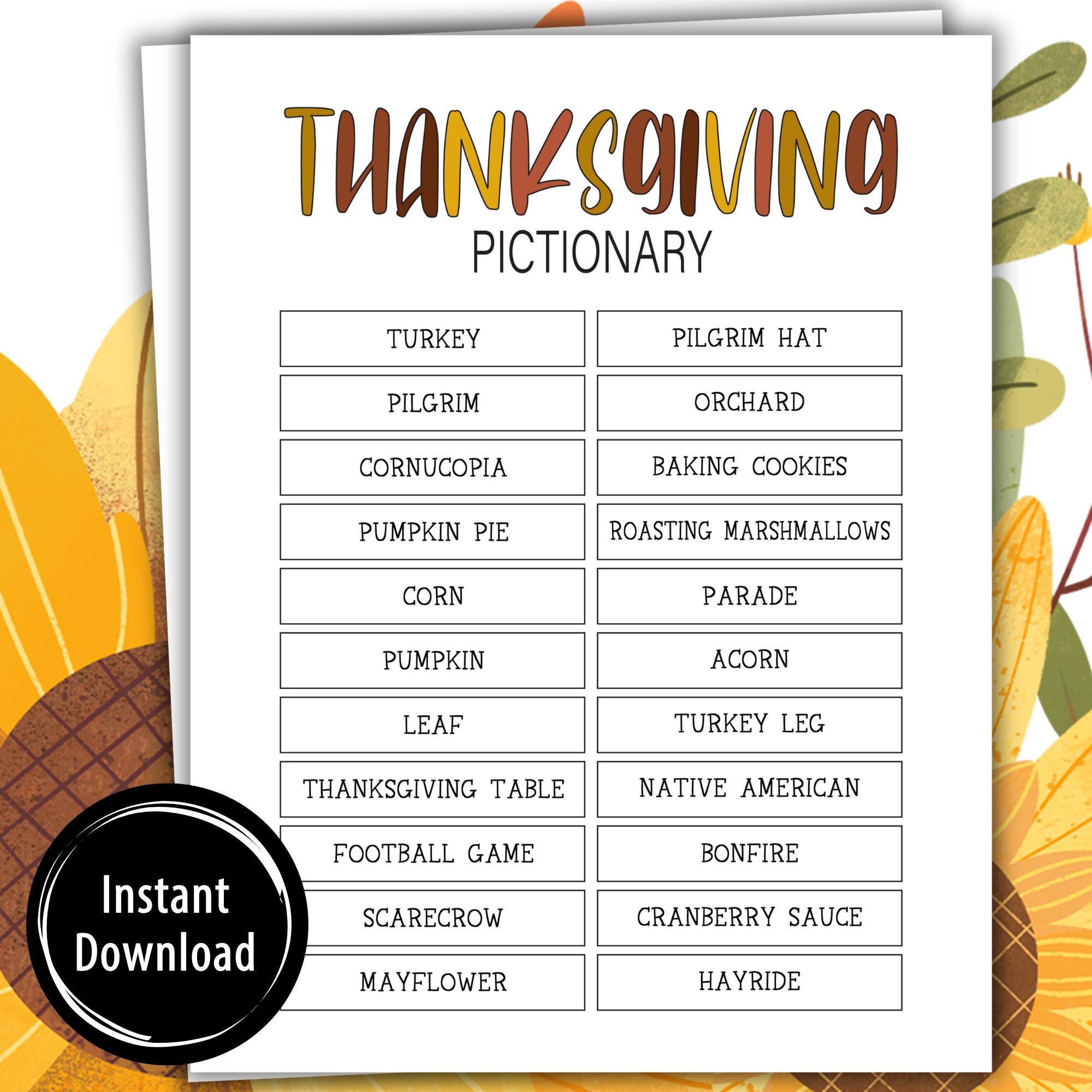 Thanksgiving Pictionary Game | Thanksgiving Office Party Game ...