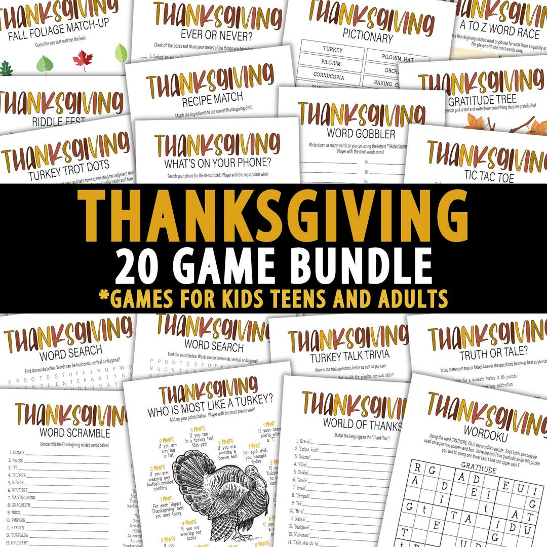 Thanksgiving Printable Game Bundle | Thanksgiving Printable Games ...