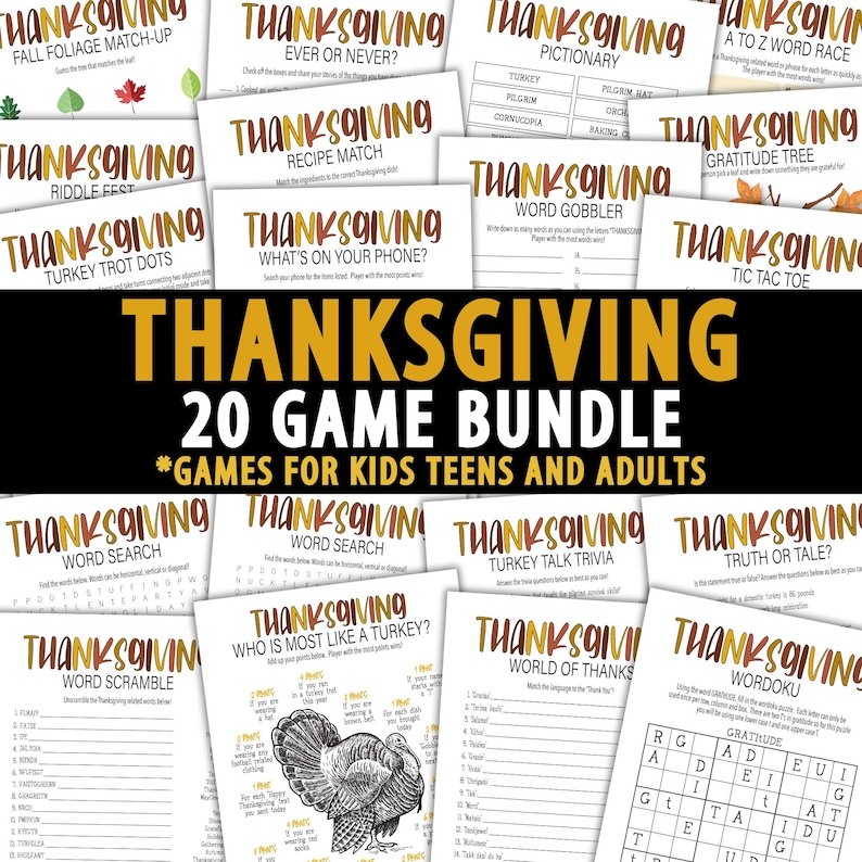 Thanksgiving Printable Game Bundle Thanksgiving Printable Games ...