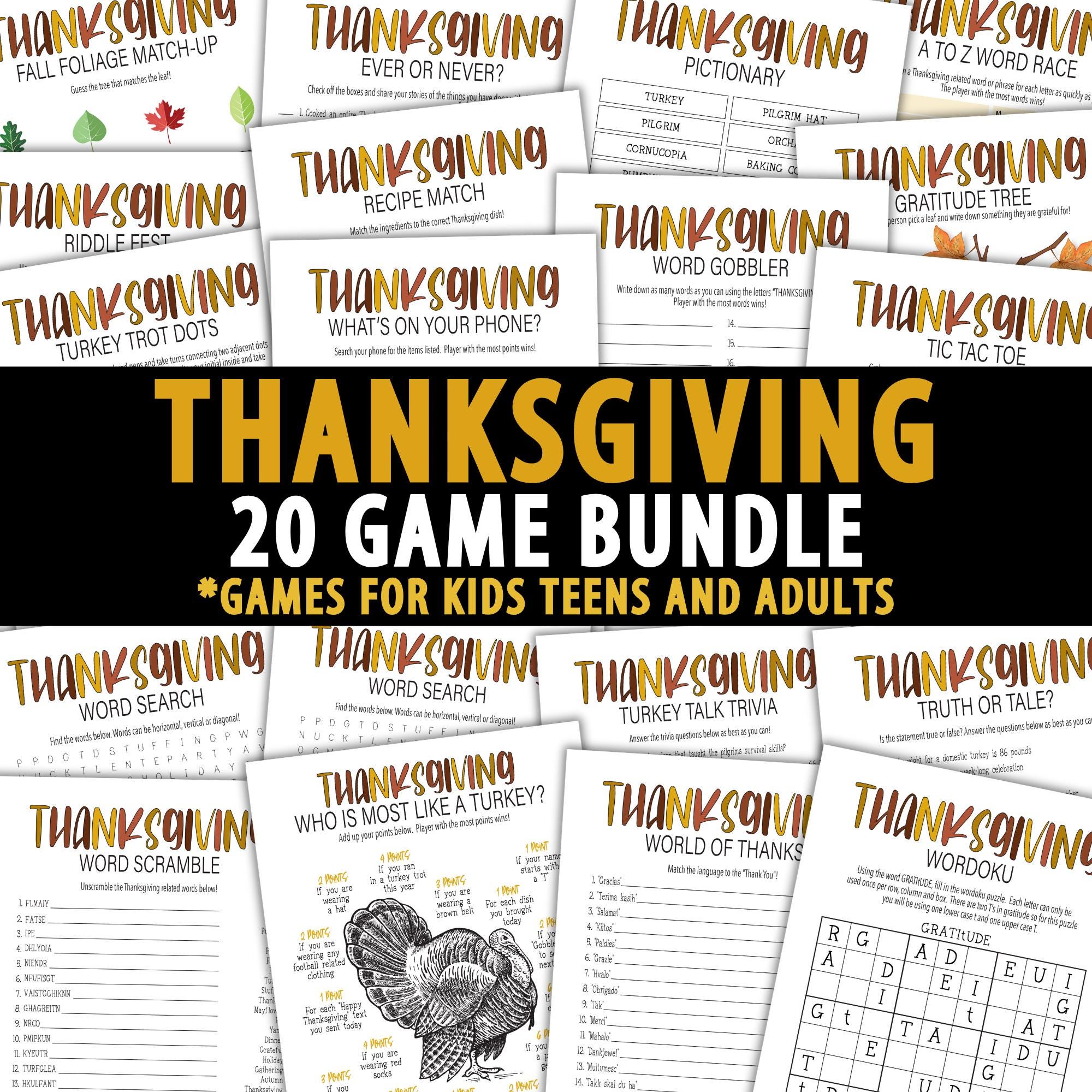 Thanksgiving Printable Game Bundle | Thanksgiving Printable Games ...