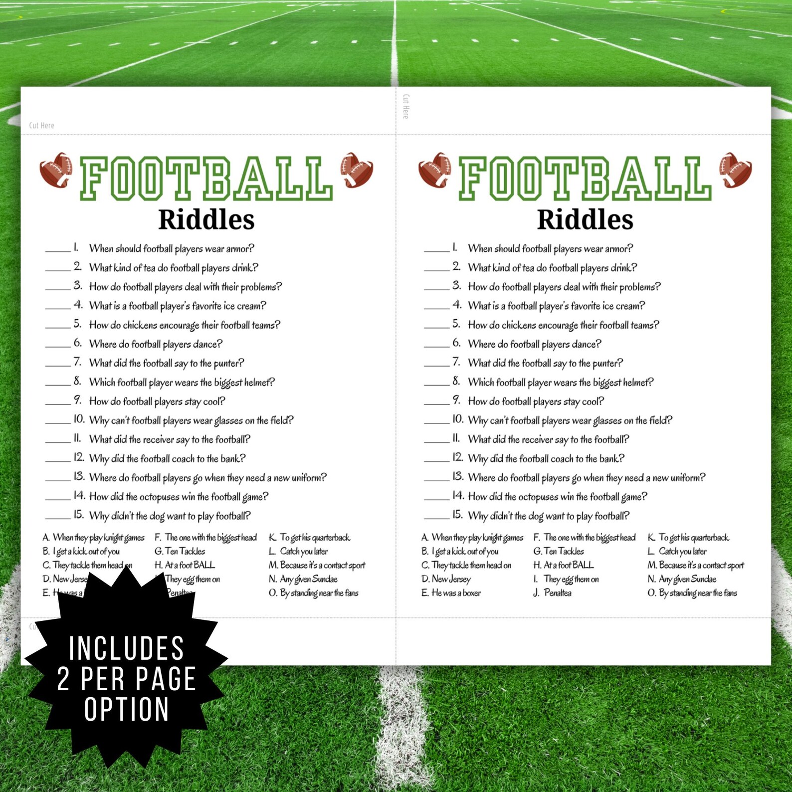 Printable Football Riddles | Football Party Fun Riddles Game | Football ...