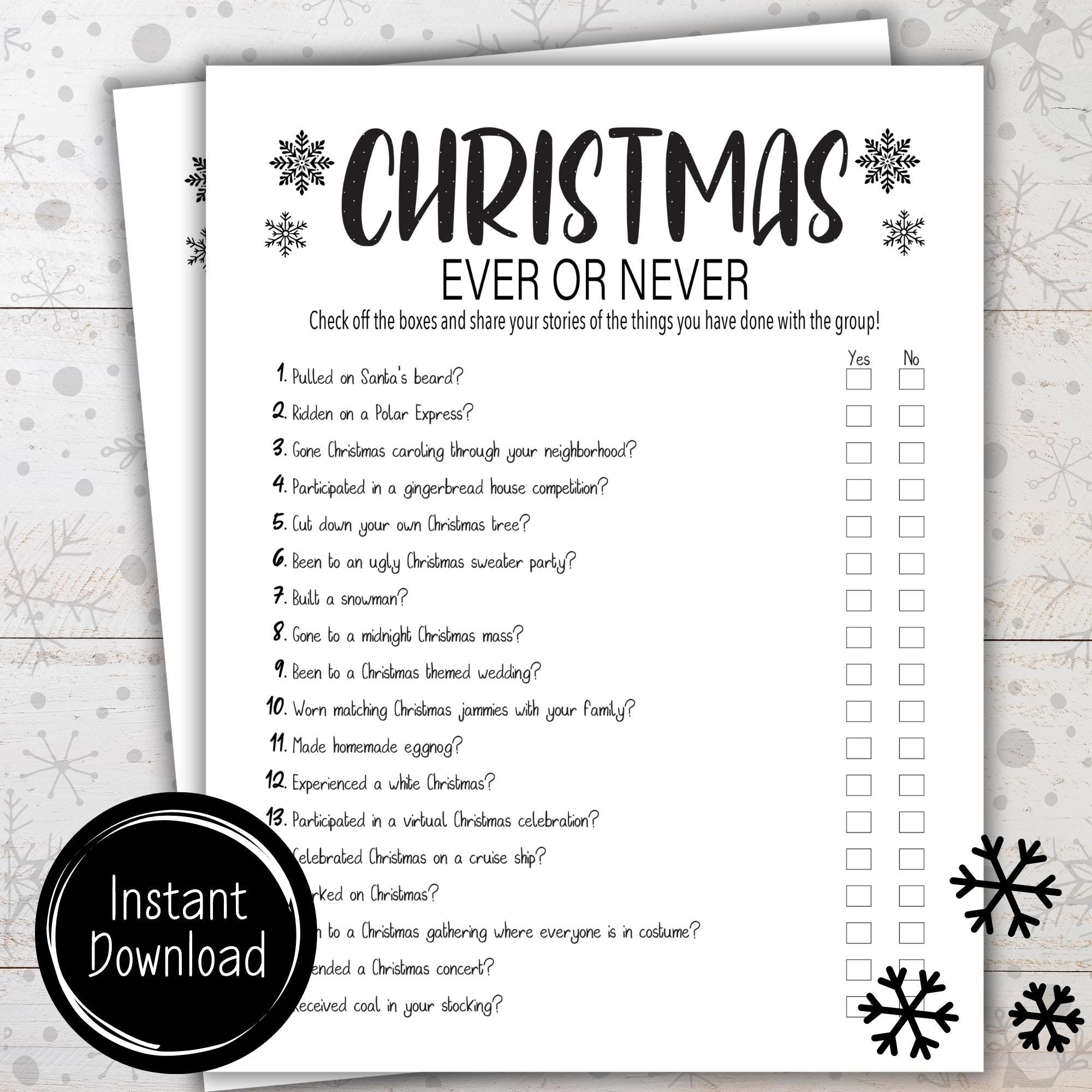 Christmas Have You Ever Questions | Christmas Gathering Game Night ...