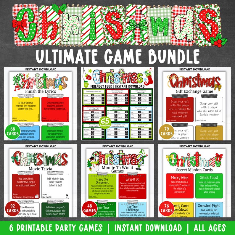 Christmas Game Bundle for All Ages | Minute to Win It Games | Friendly ...
