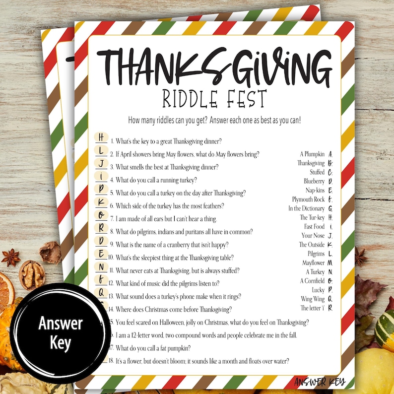 Thanksgiving Riddles Printable Game With Border | Thanksgiving ...