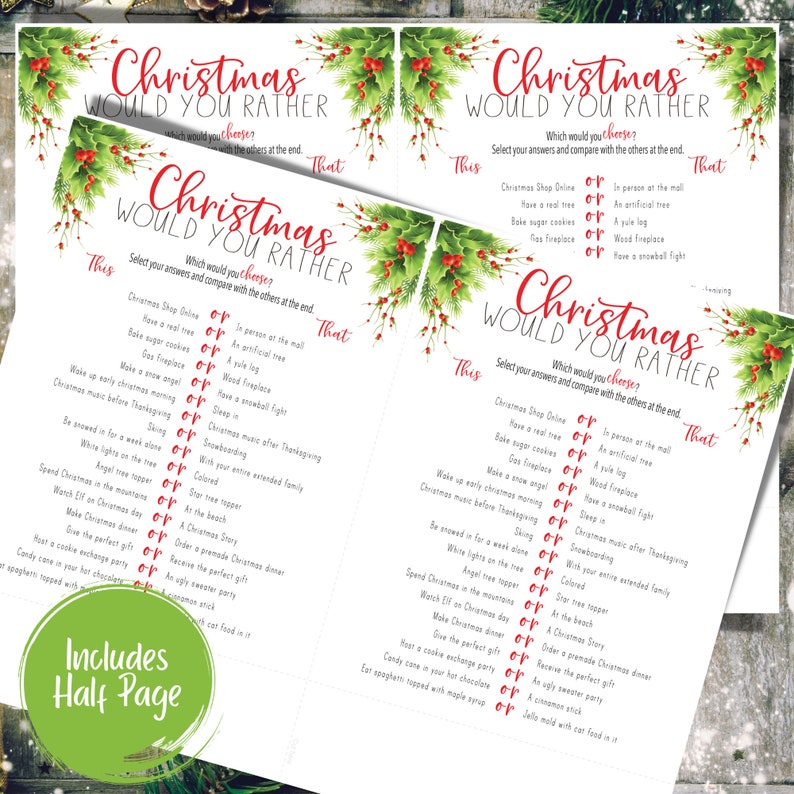 Christmas Printable Games Would You Rather Christmas Games Christmas ...