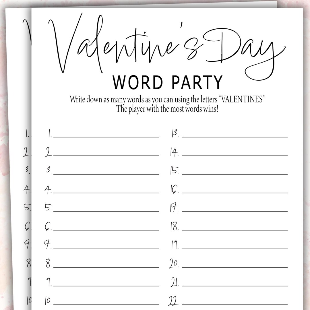 Valentines Party Printable Word Game | Black and White Valentines Day ...