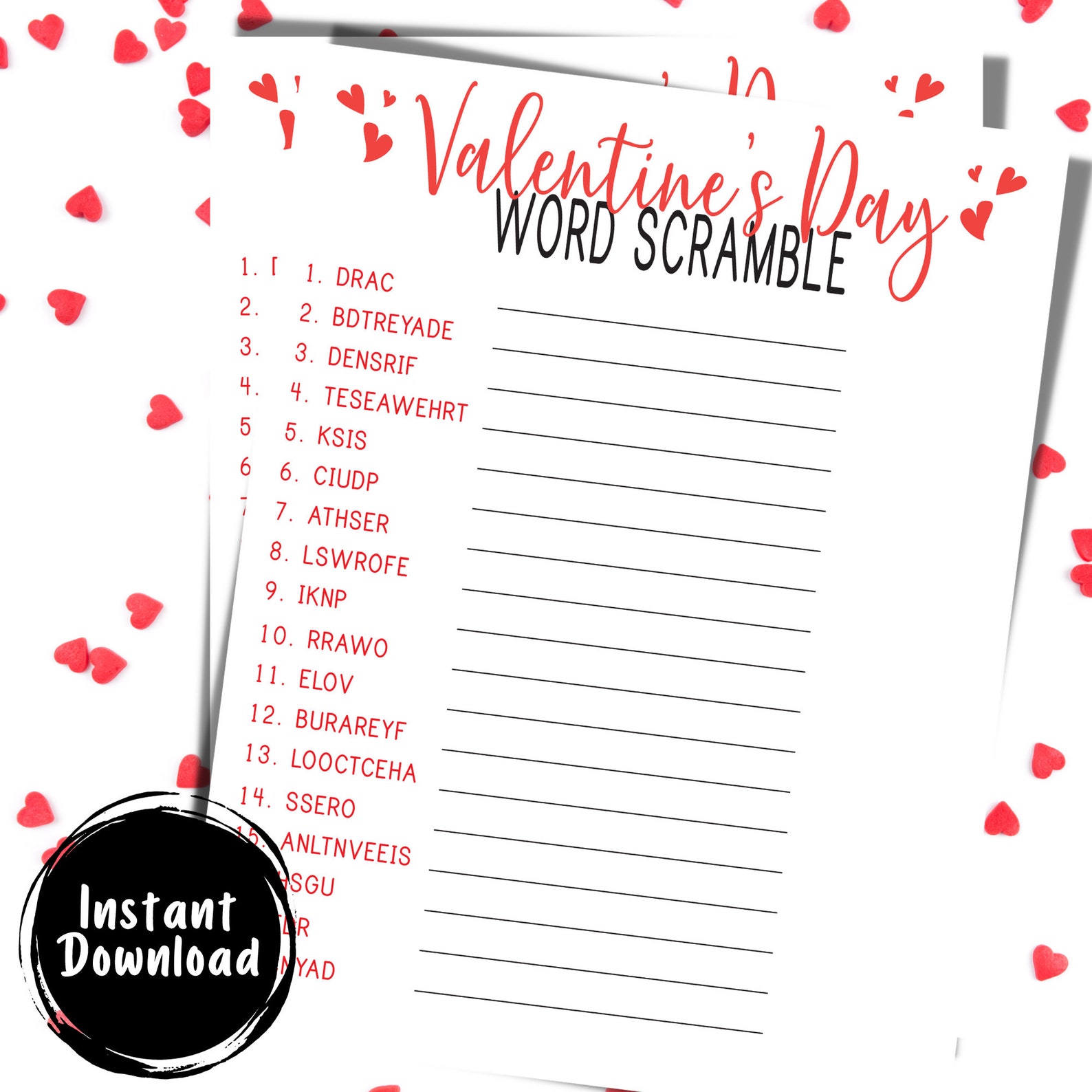 Valentines Day Word Scramble | Valentines Printable Games | Printable ...