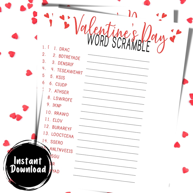 Valentines Day Word Scramble | Valentines Printable Games | Printable ...