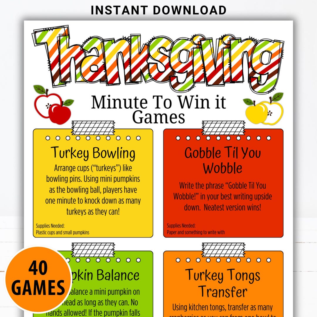 Fall Thanksgiving Minute to Win It Games | Printable 60 Second ...