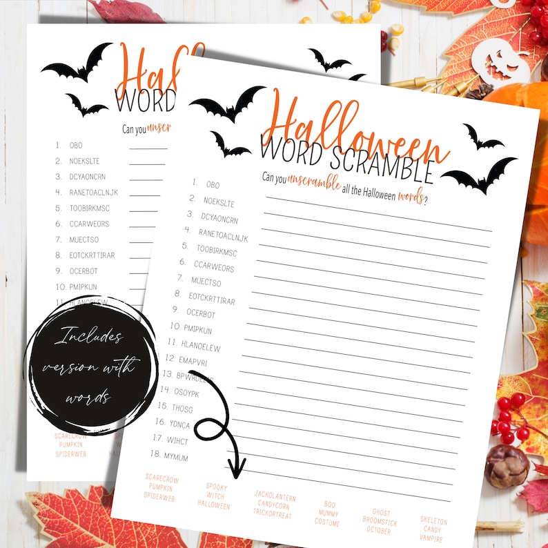 Halloween Printable Word Scramble | Printable Halloween Party Games ...