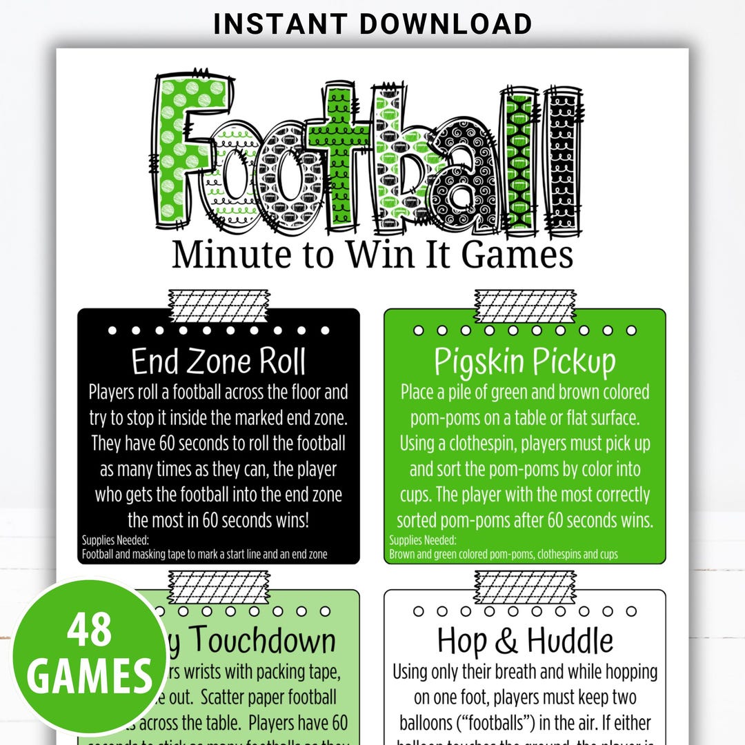 Printable Football Minute to Win It Games | Football Classroom Games ...
