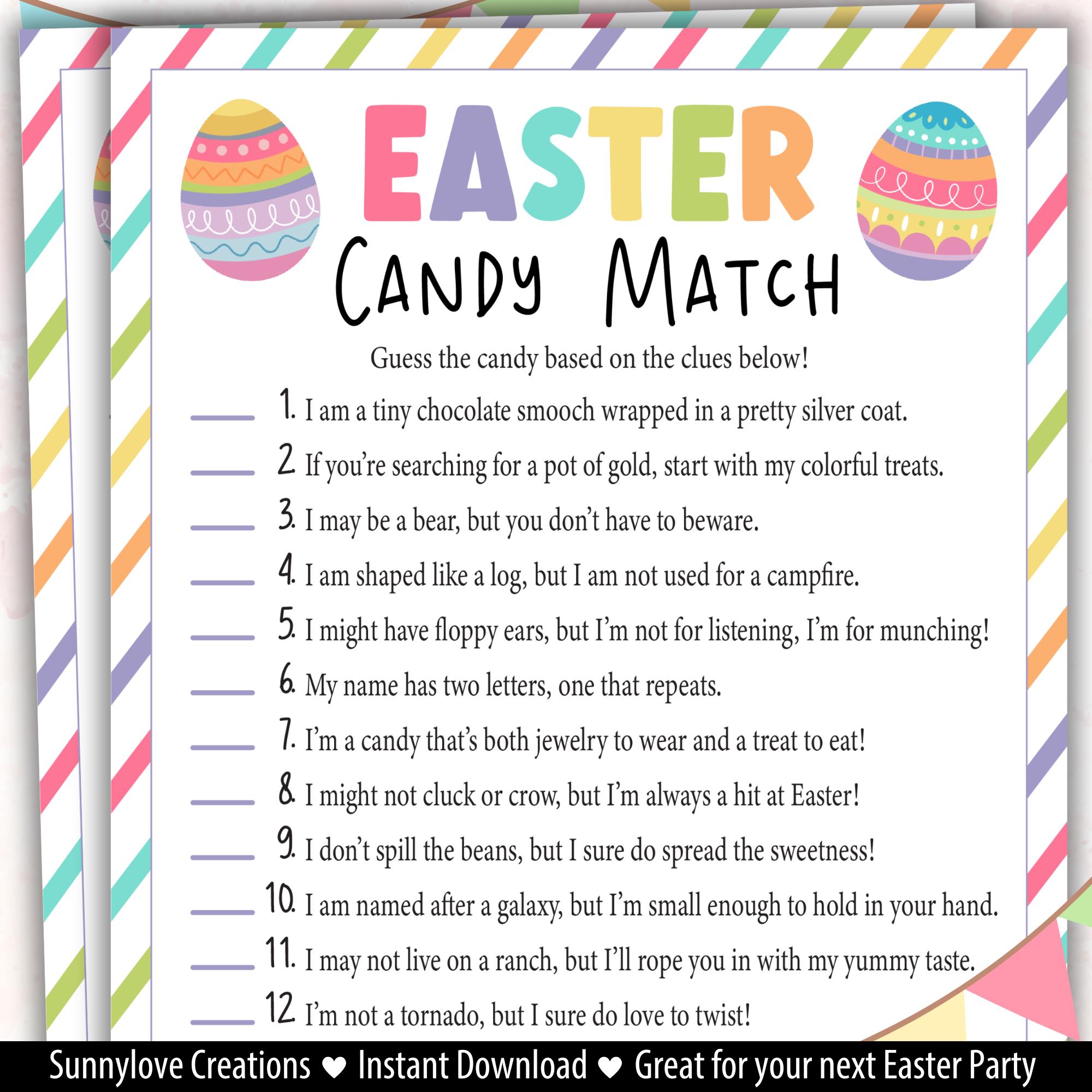 Fun Printable Easter Candy Match Game With Candy Clues | Easter ...