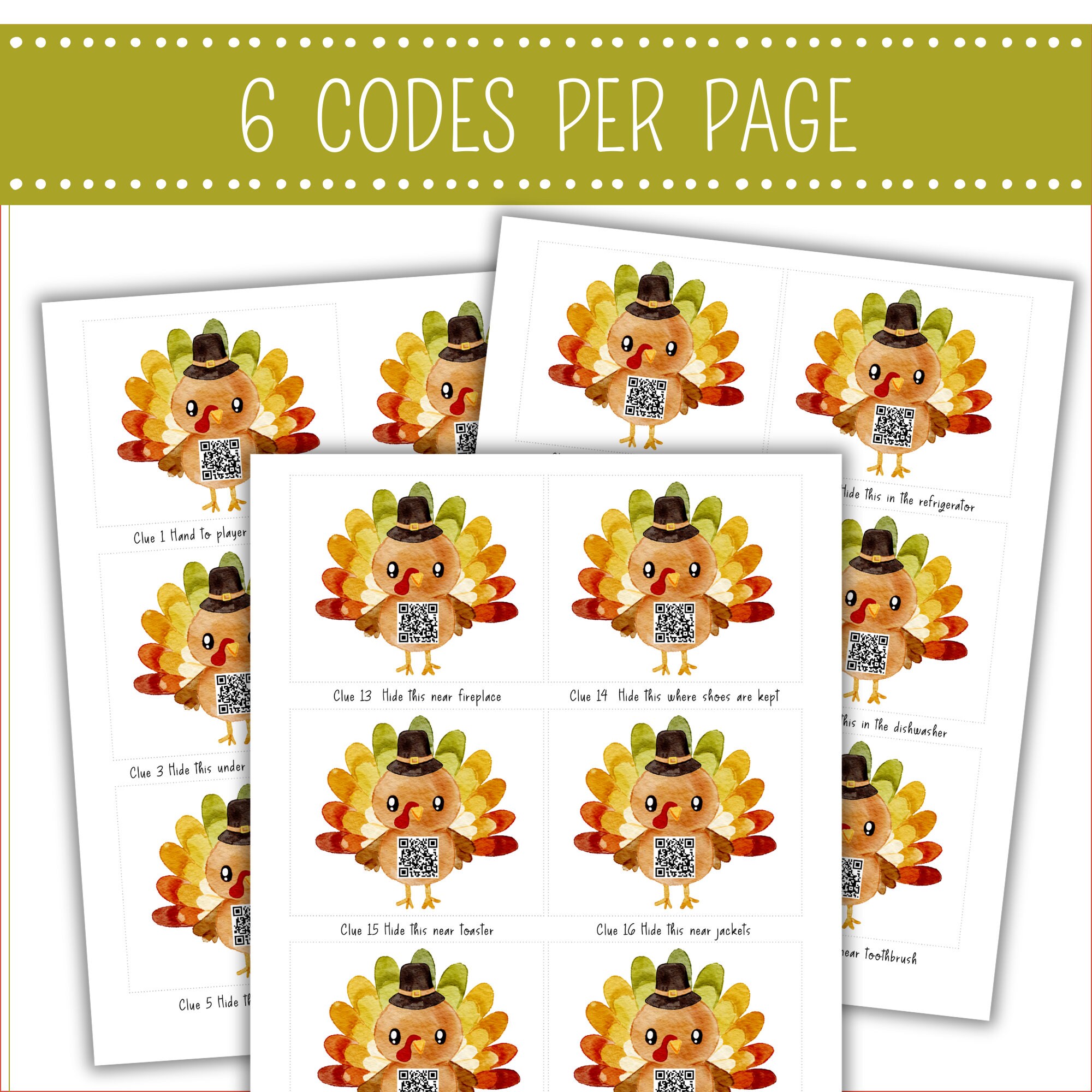 Indoor Turkey Thanksgiving Scavenger Hunt With QR Codes | Indoor ...