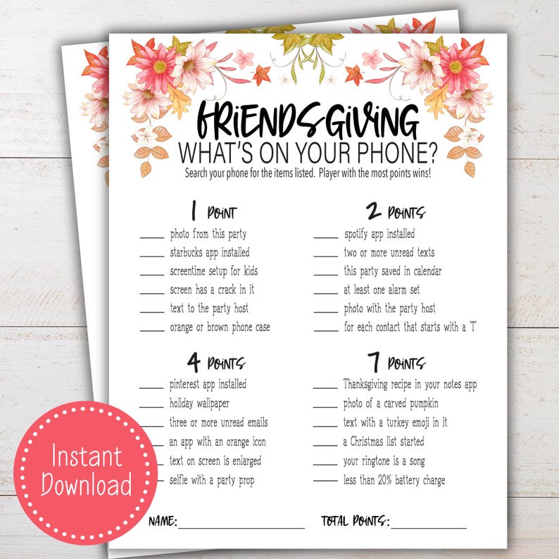 Friendsgiving Whats on Your Phone Game | Friendsgiving Gathering Game ...