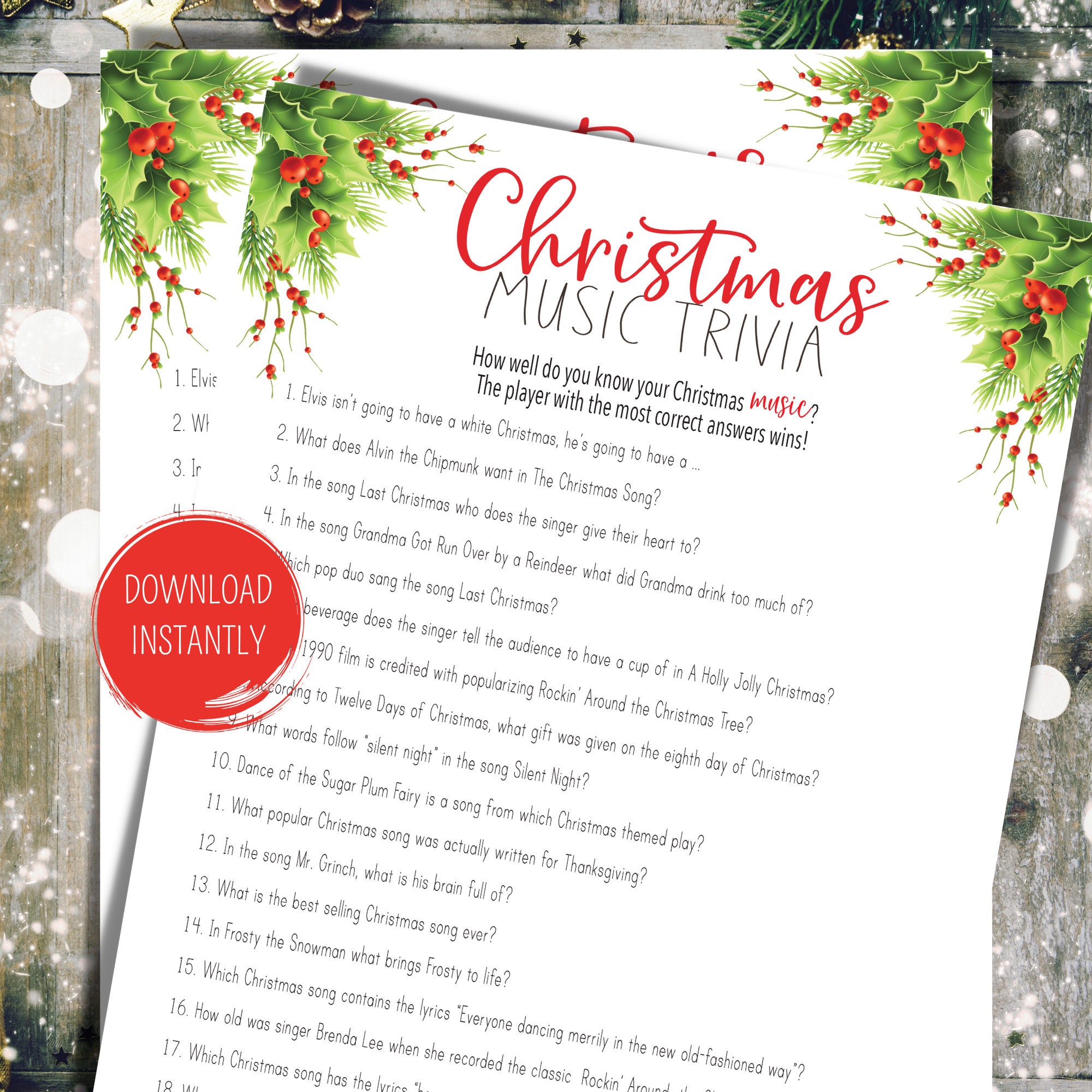Christmas Printable Games, Christmas Trivia Game, Christmas Song Trivia ...