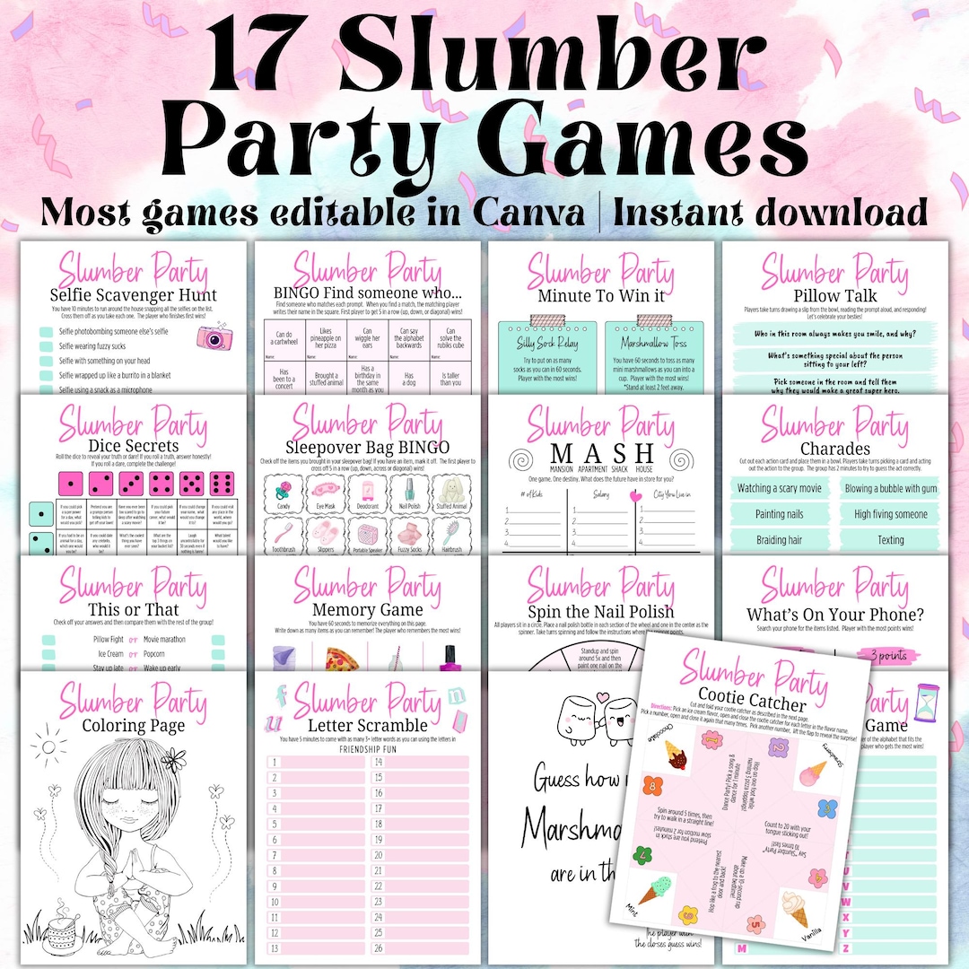 Fun Printable Editable Slumber Party Game Bundle | Girl Teen or Tween ...