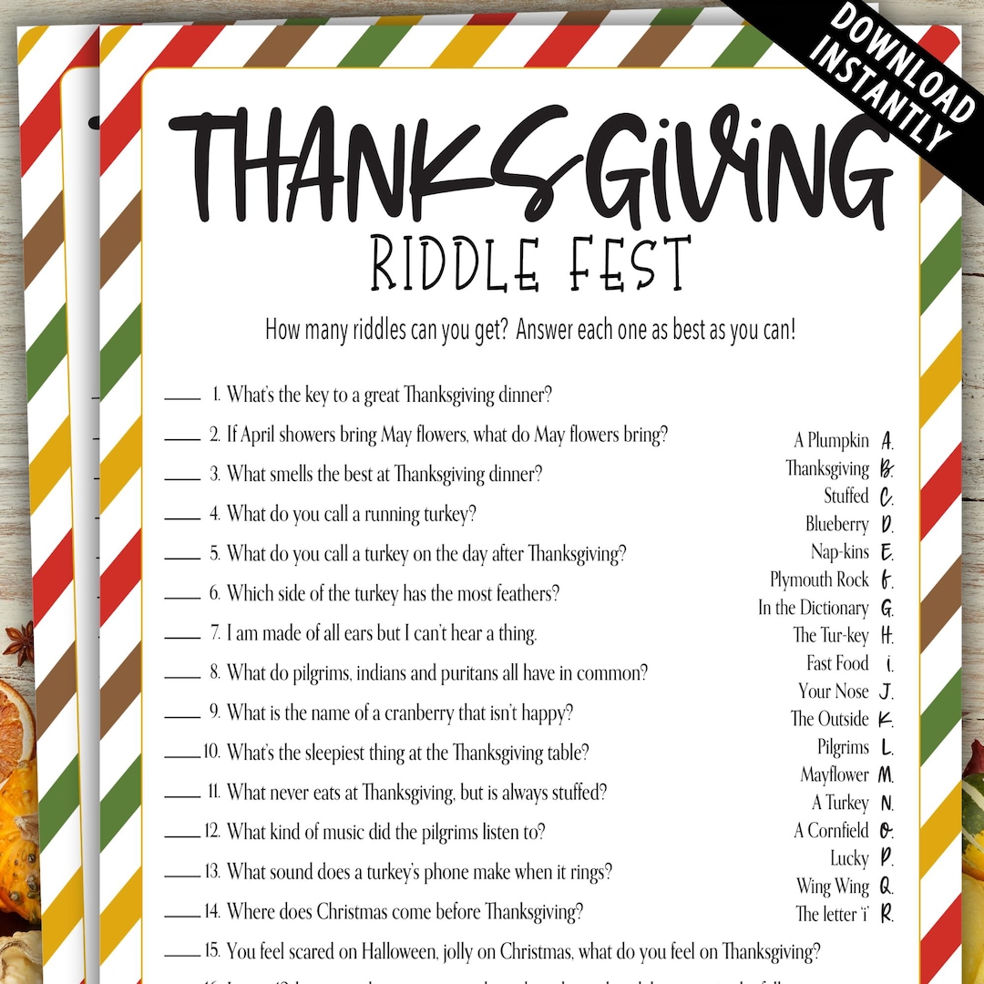 Thanksgiving Riddles Printable Game With Border | Thanksgiving ...